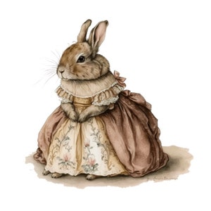 Baroque Bunny Rabbit Clipart Sublimation Graphics Watercolor Clip Art 4 ...