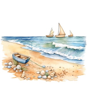 Tropical Coastal Ocean Beach Watercolor Clip Art 4 High Quality PNG ...