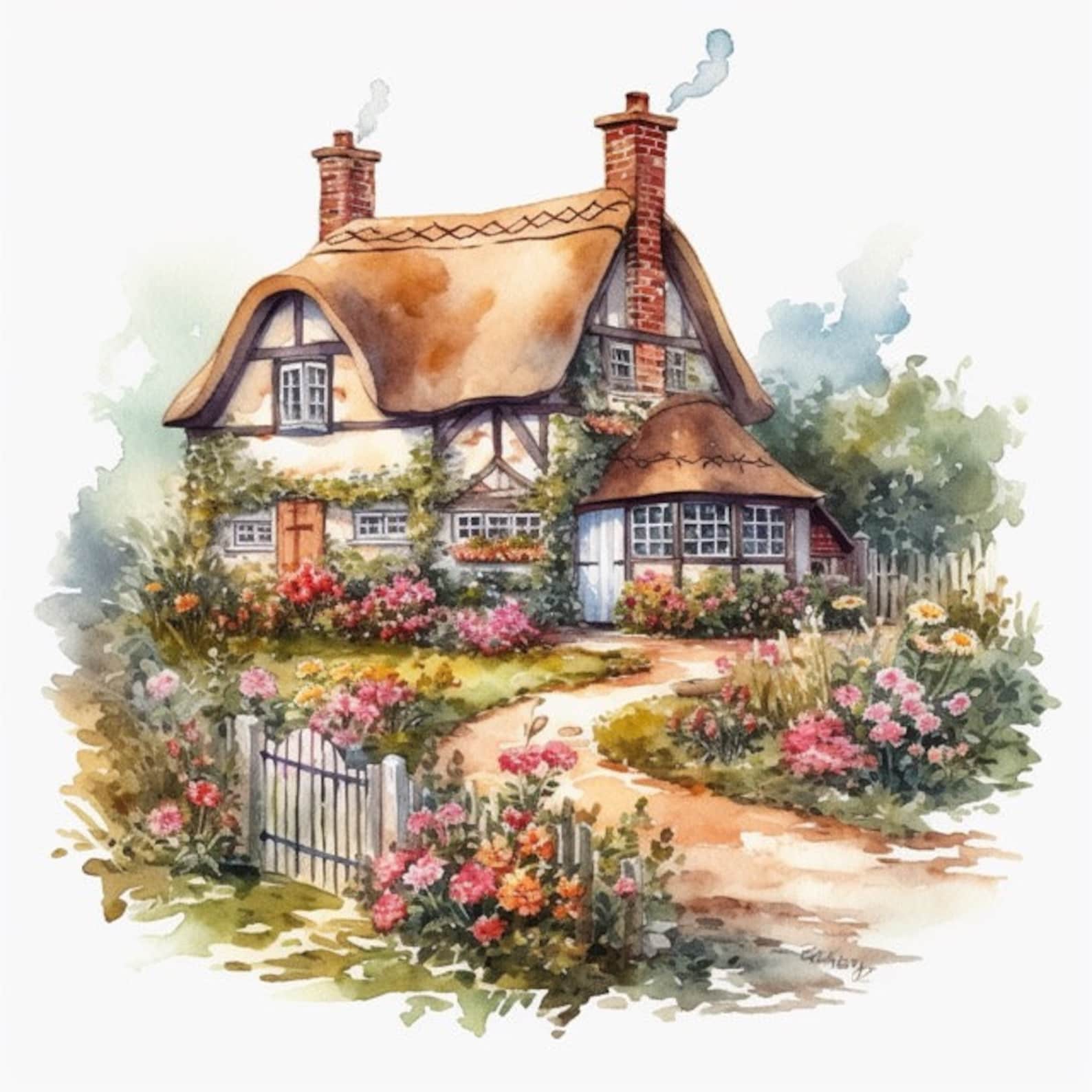 British Cottage Cottages Clipart 8 High Quality JPG Watercolor Art ...