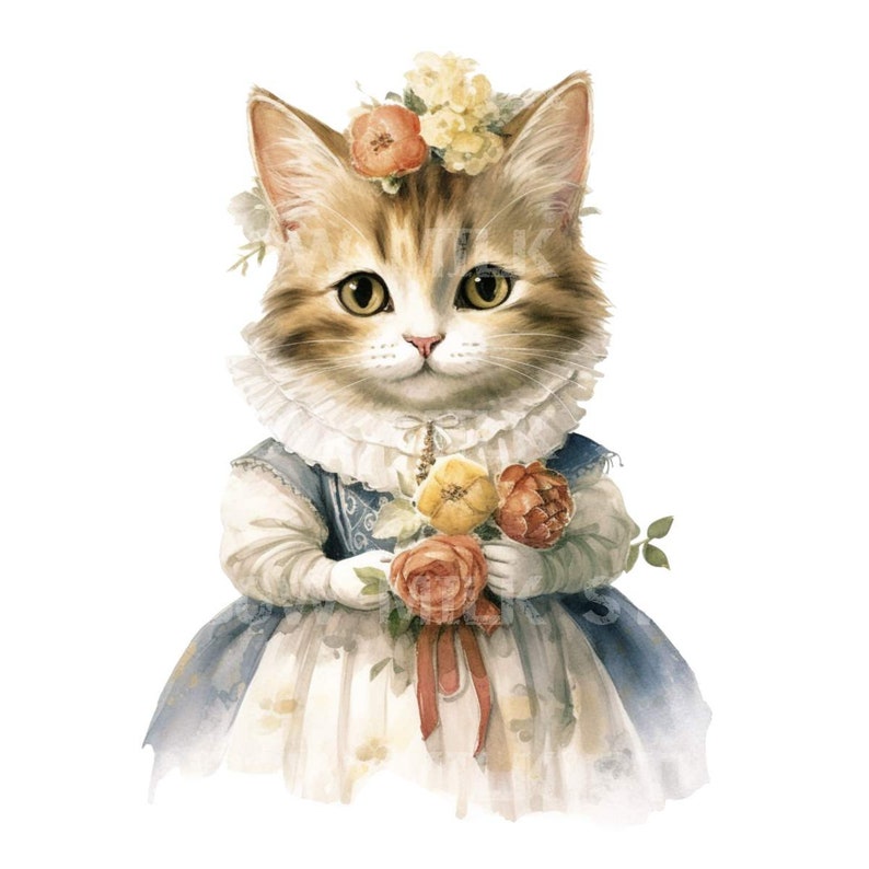 Kitty Cat Kitten Queen of Scotts Style Watercolor Clip Art 4 High ...