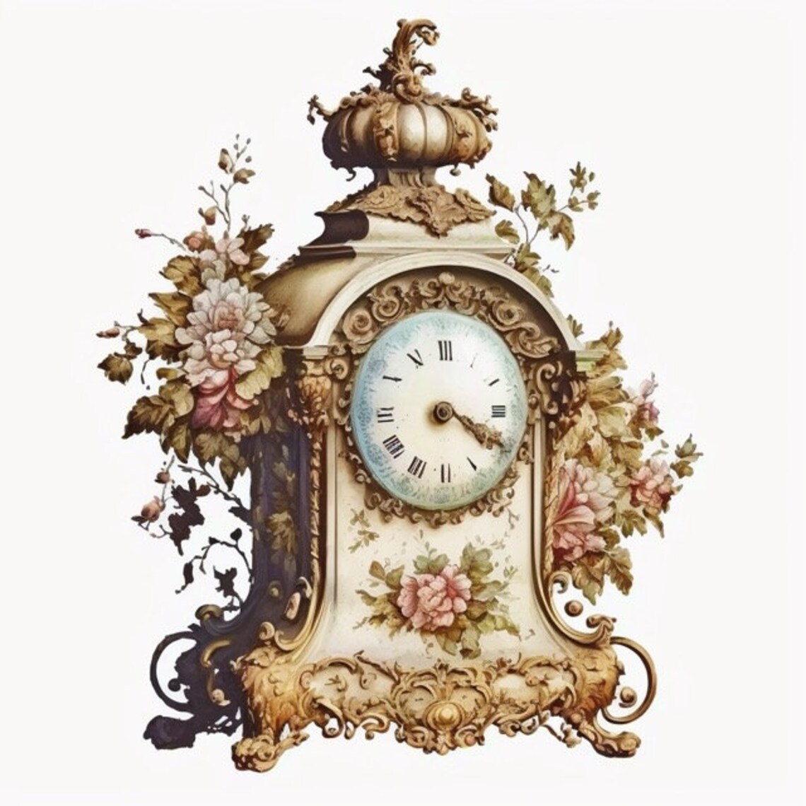 Antique French Clock Watercolor Clipart 8 High Quality JPG - Etsy