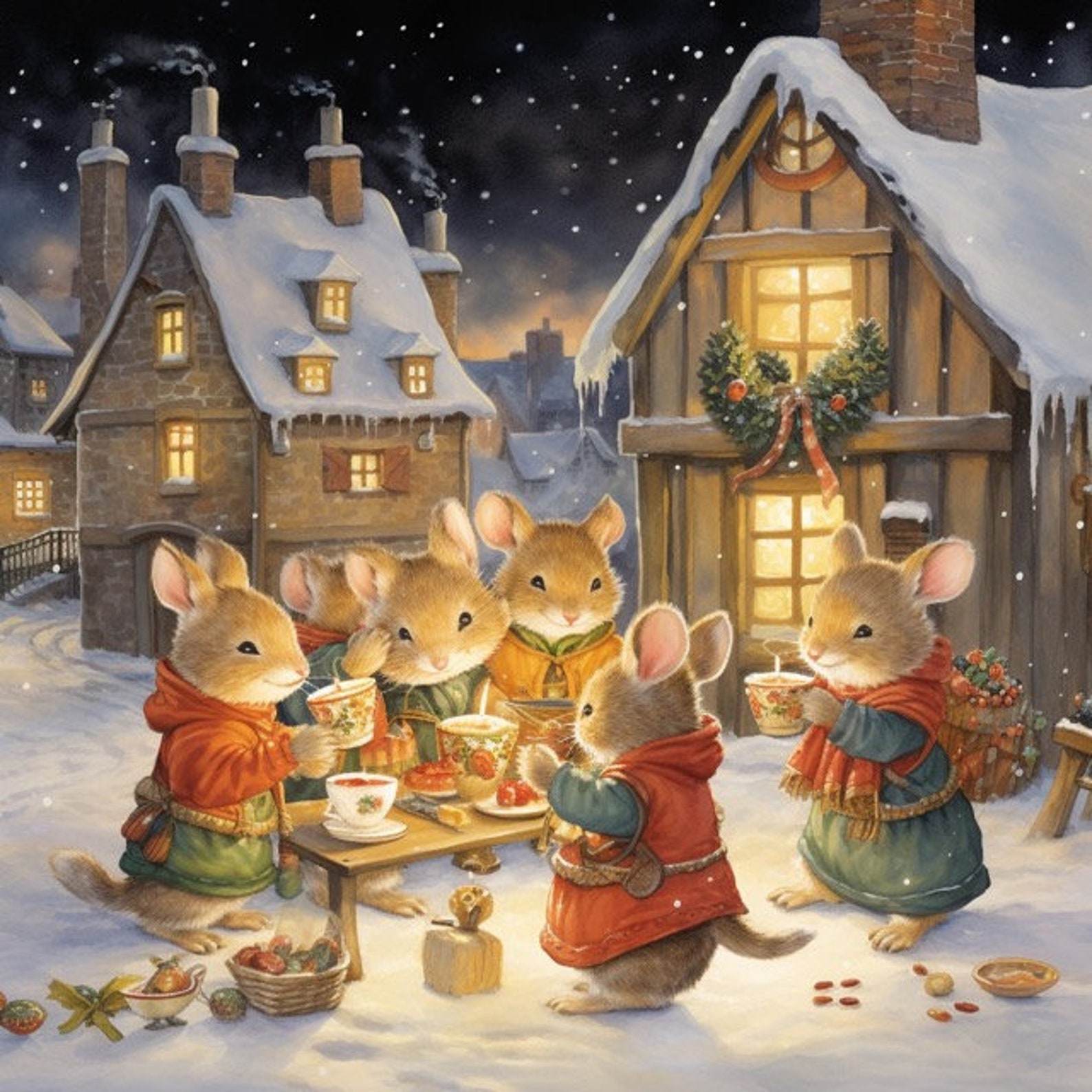 Bunny Rabbit Christmas Watercolor Clip Art 4 JPG Mix Media Card Making ...