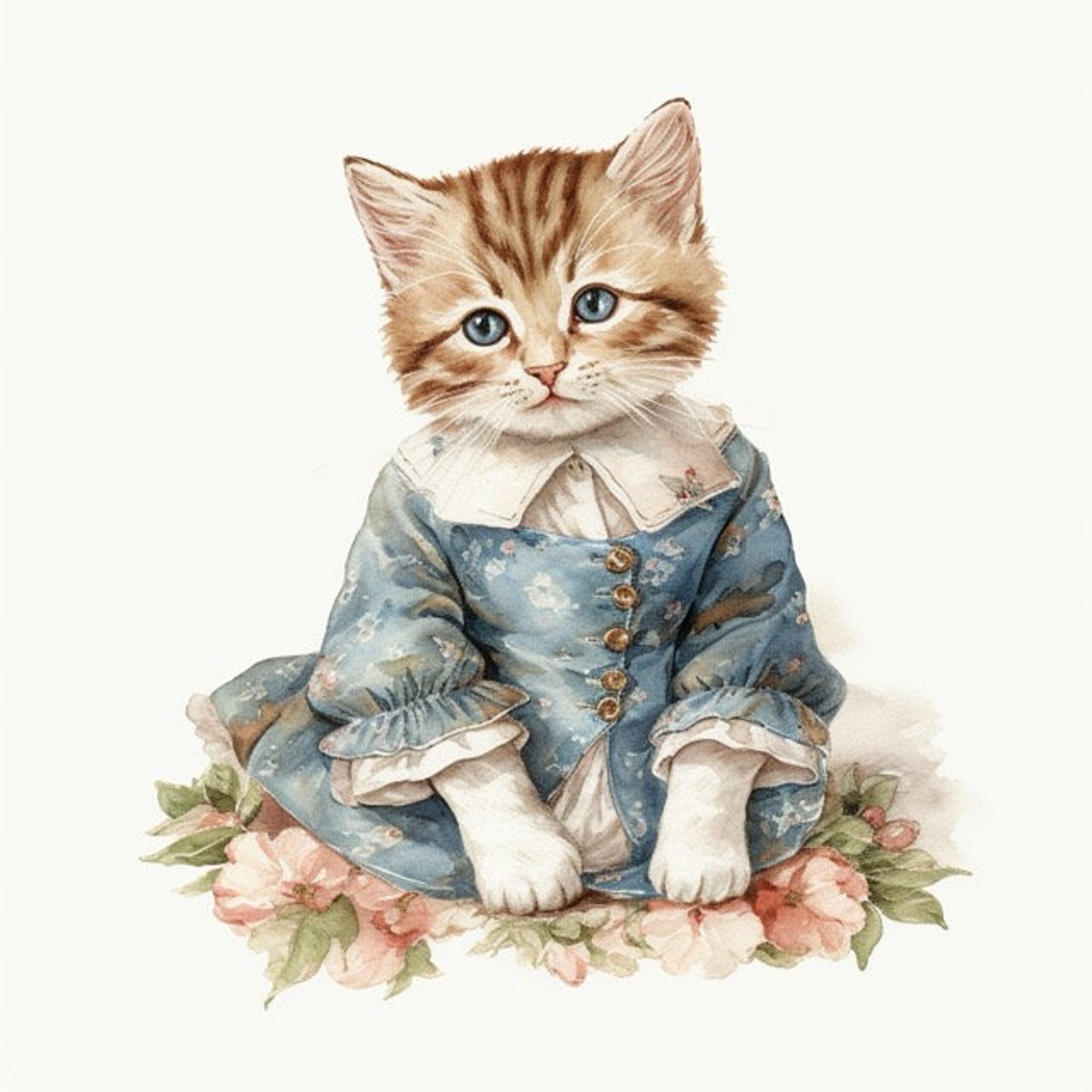 Tudor Kitty Cat Kitten Watercolor Clipart 8 High Quality JPG - Etsy