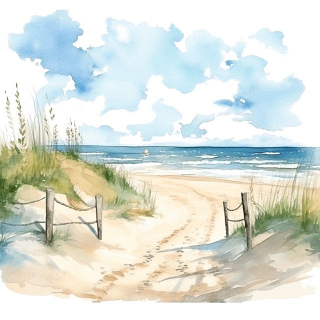 Coastal Beach Ocean Watercolor Clip Art 4 High Quality PNG Format ...