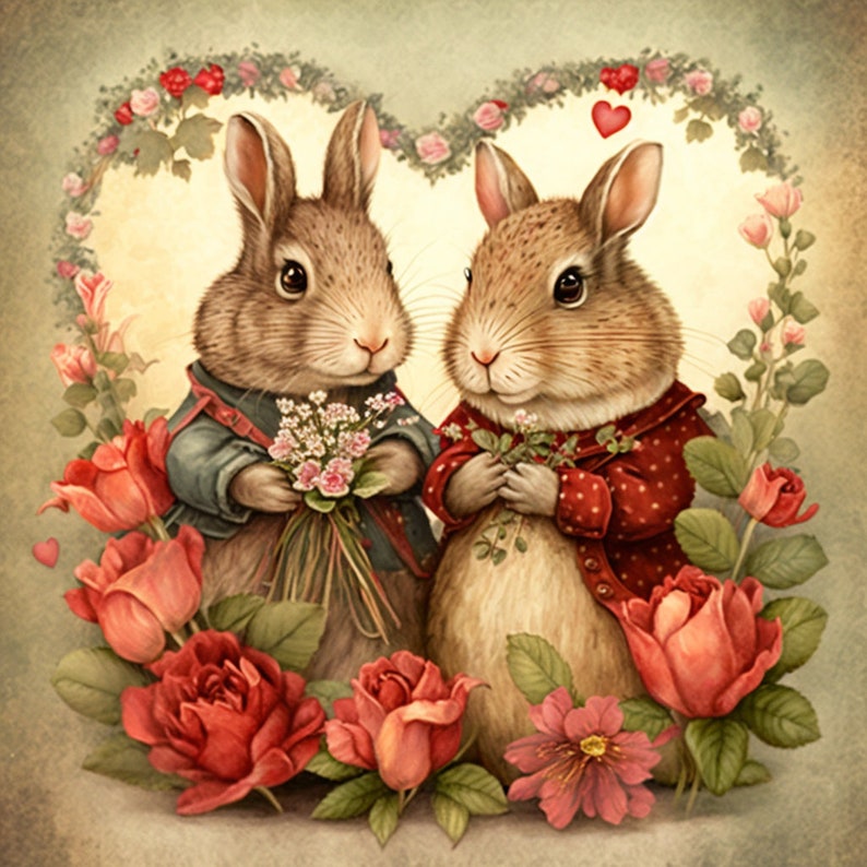 Valentines Day Bunny Rabbit Clip Art Sublimation Graphics 4 JPG Mix ...