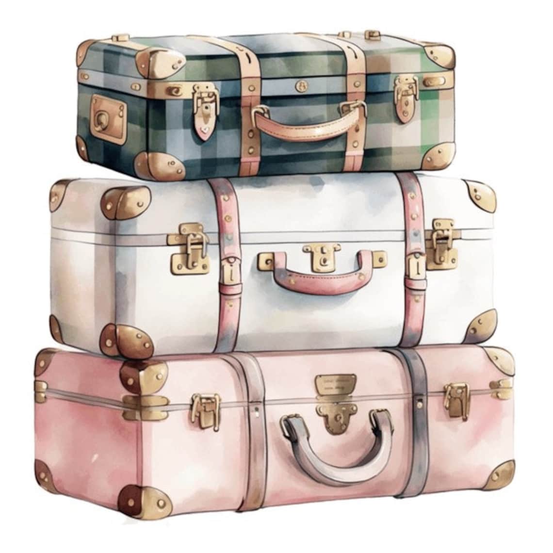 Watercolor Luxury Designer Suitcases Clipart Clip Art PNG Format ...