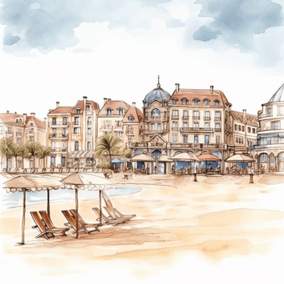 French Riviera Beach Coastal Cost Watercolor Clip Art 4 High Quality ...