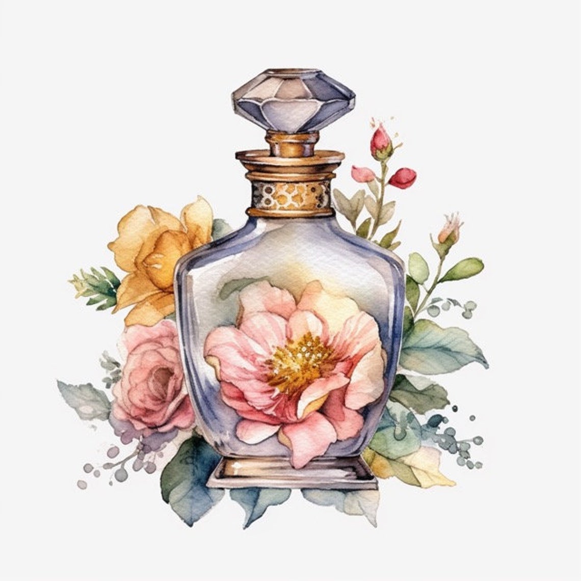Antique French Perfume Bottle Watercolor Clipart 8 High - Etsy