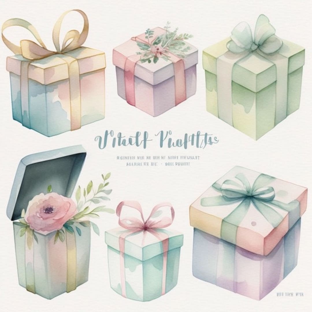 Wrapped Gift Boxes Clip Art 4 PNG Collage Paper Craft Ephemera Digital ...