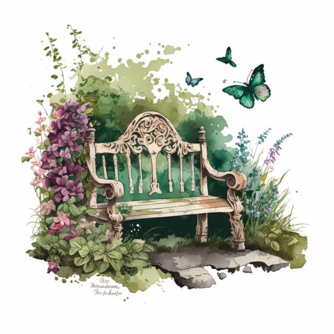 Antique Benches Clipart Clip Art 8 High Quality JPG Watercolor - Etsy