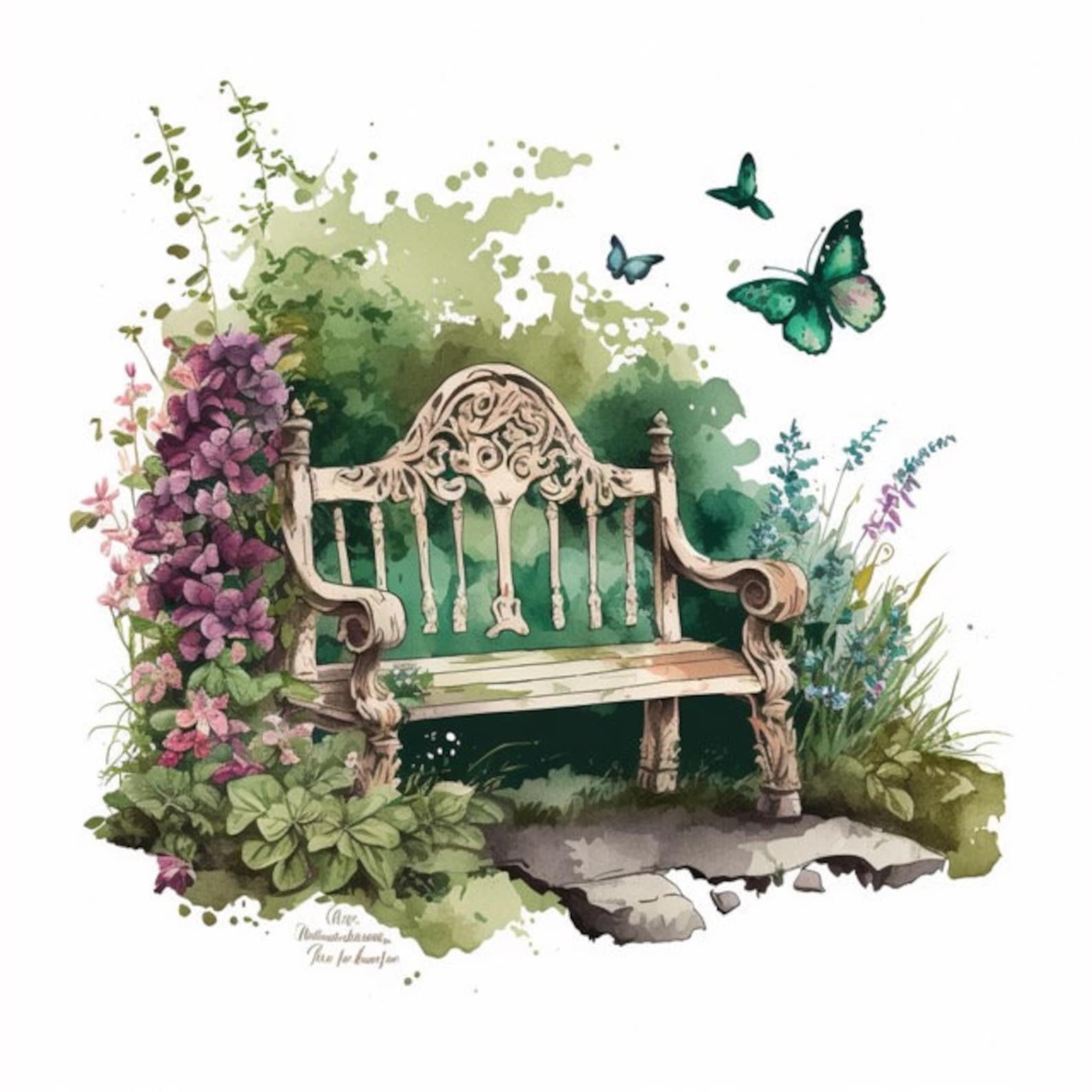 Antique Benches Clipart Clip Art 8 High Quality JPG Watercolor Art ...