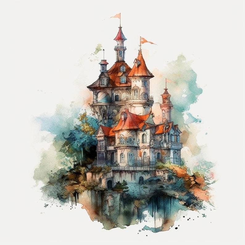 Watercolor Castles Clipart 8 High Quality JPG Watercolor Art - Etsy