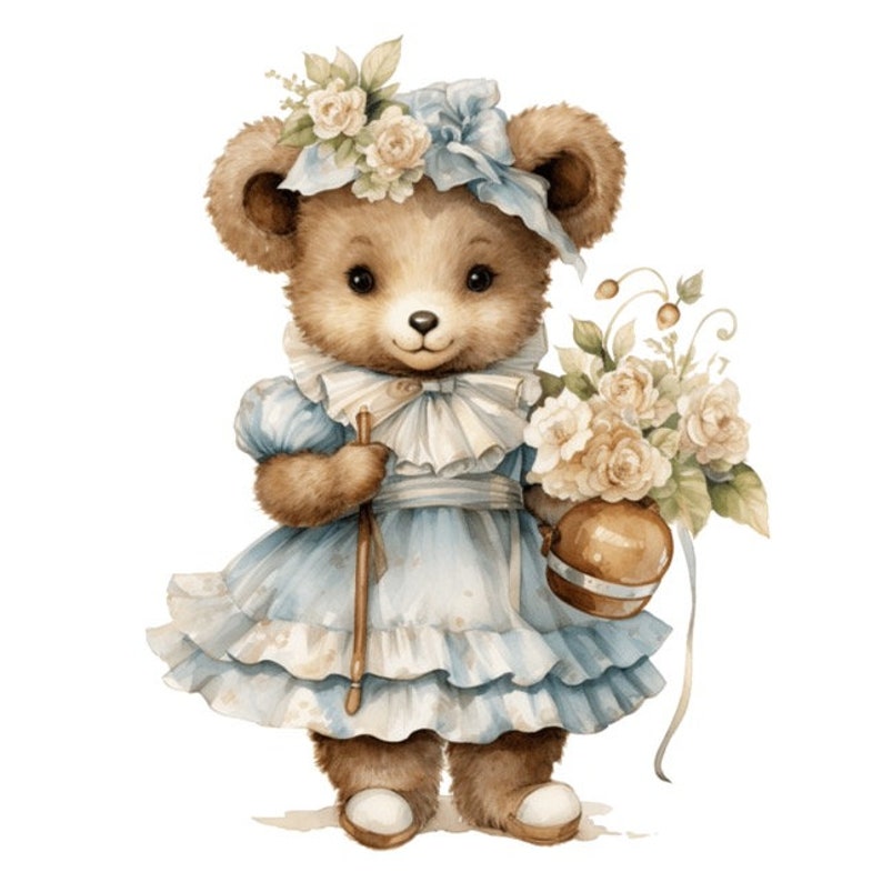Teddy Bear Vintage Watercolor Clip Art 4 PNG Card Making Paper Crafts ...