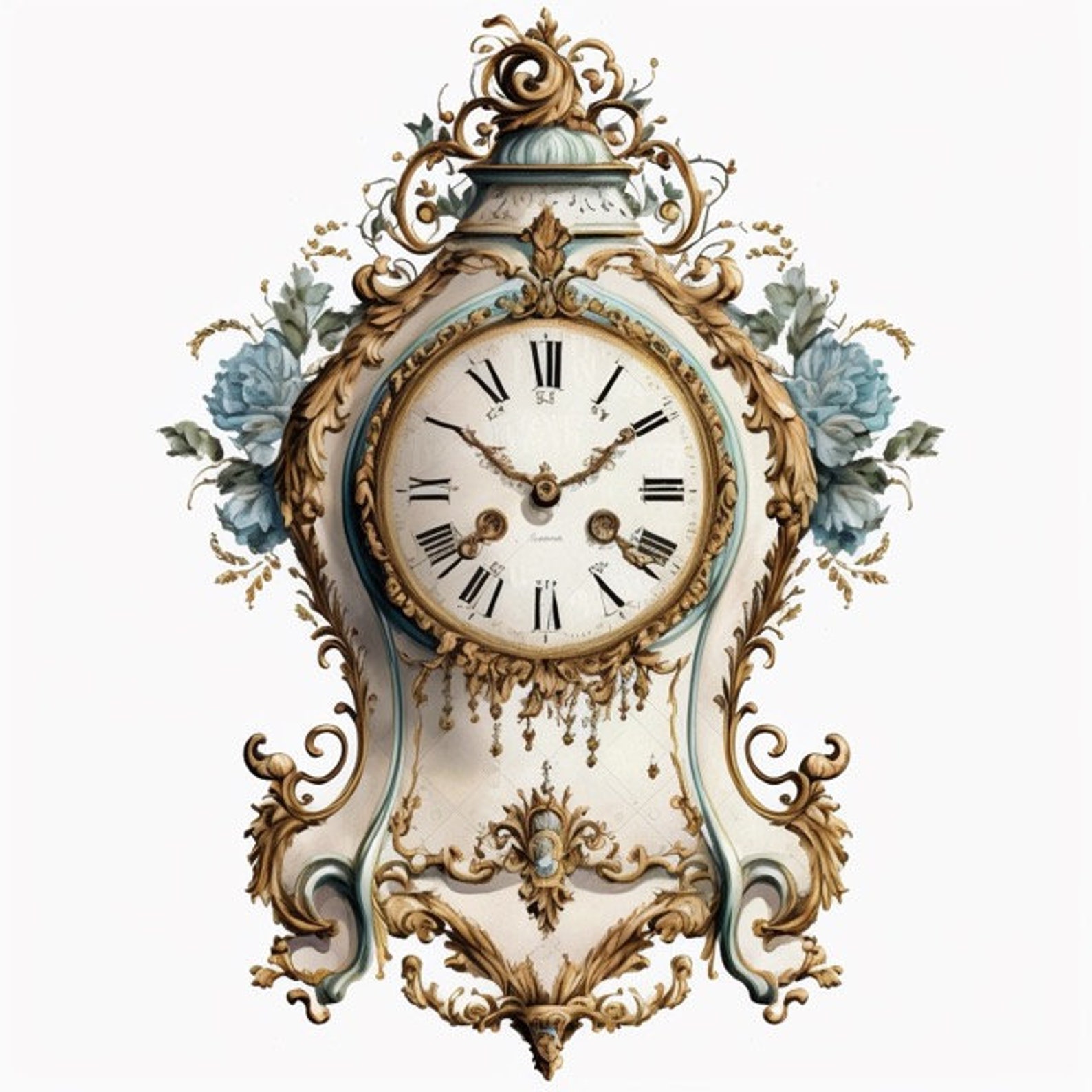 Antique French Clock Watercolor Clipart 8 High Quality JPG - Etsy