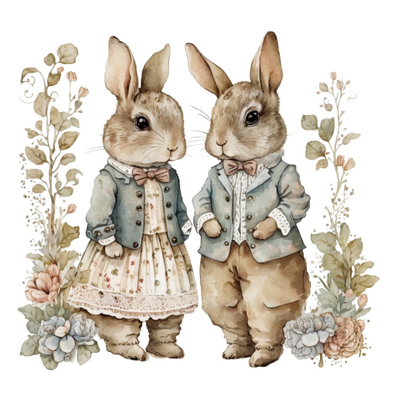 Bunny Rabbit Couple Watercolor Clip Art 4 High Quality PNG Transparent ...