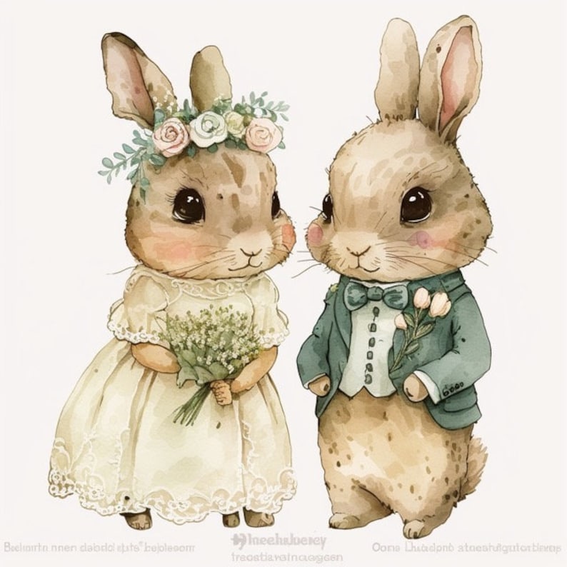 Bunny Rabbit Groom and Bride Wedding Clipart 8 High Quality JPG ...