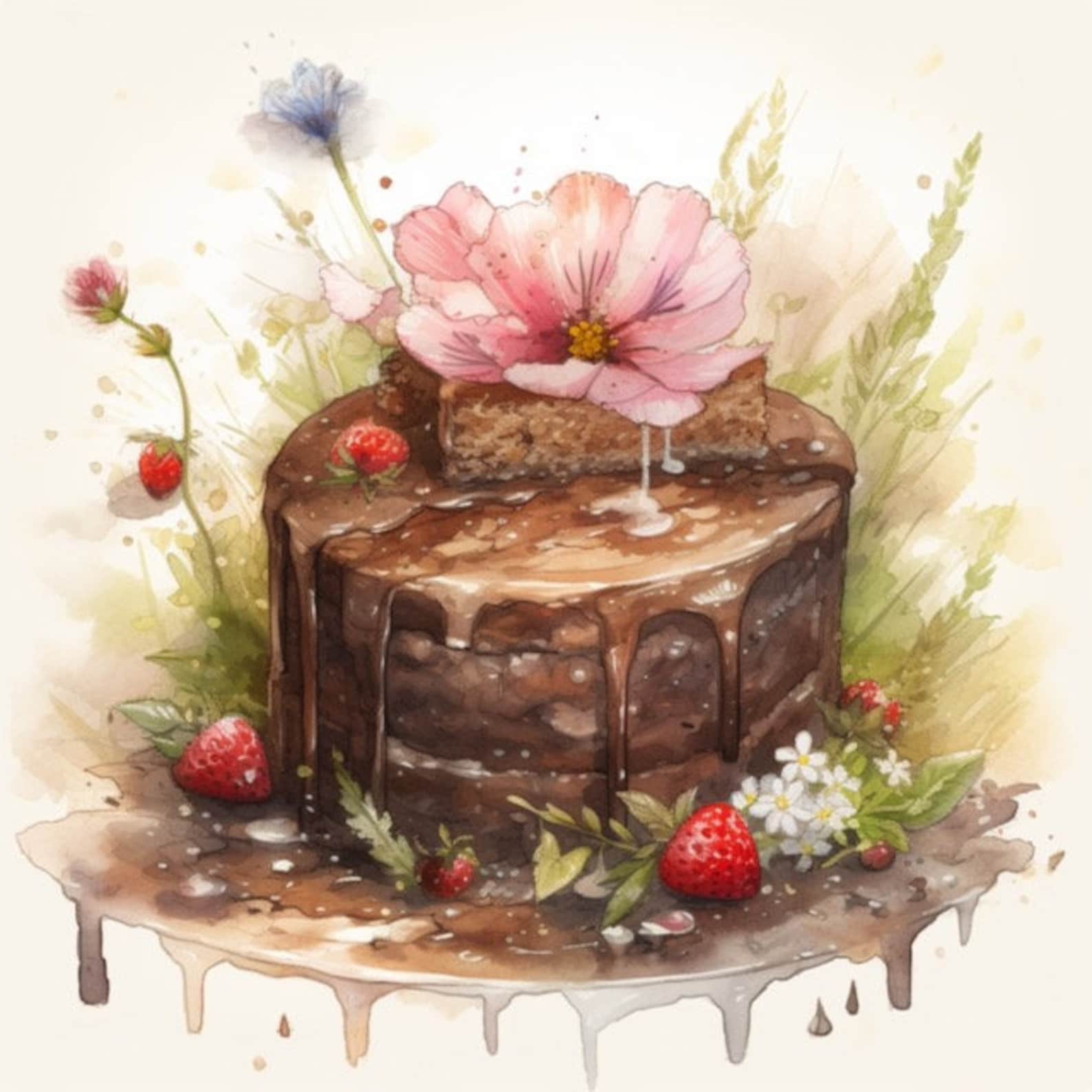 Chocolate Cake Watercolor Clip Art 4 High Quality PNG Collage - Etsy