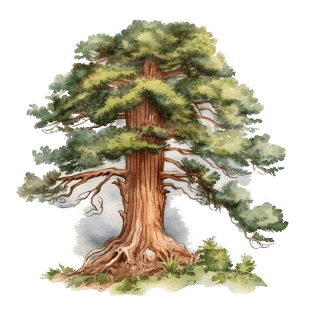 Sequoia Tree Watercolor Clip Art 4 High Quality PNG Format Instant ...