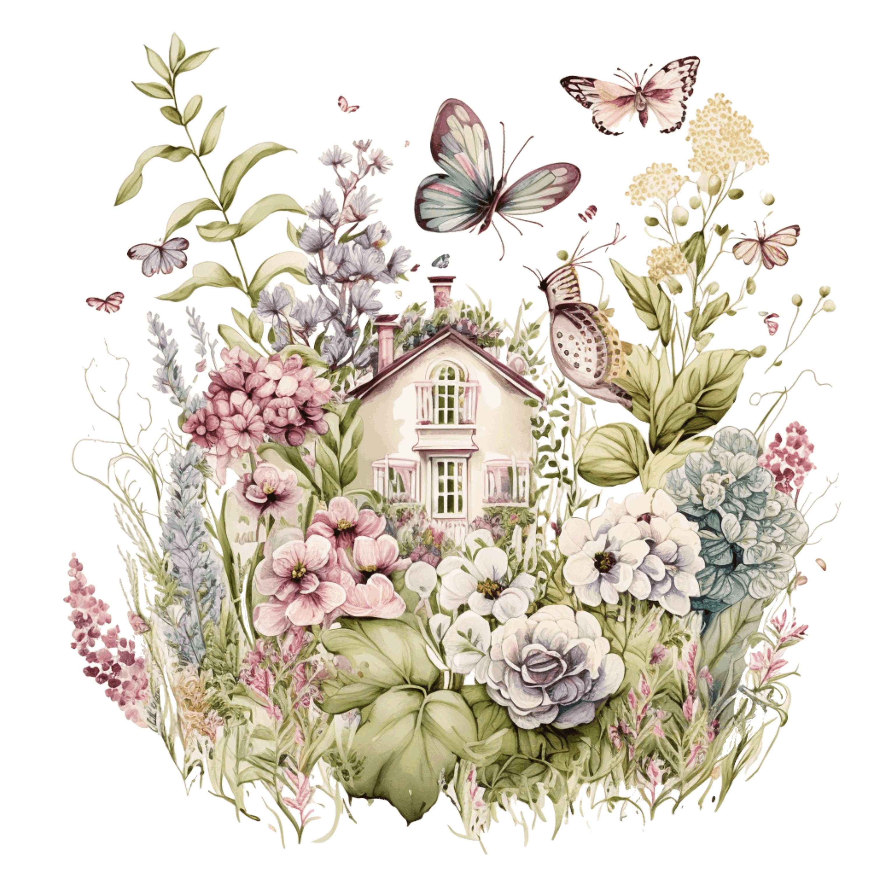 Watercolor Butterfly Flower Summer Garden Clipart Clip Art 4 PNG Format ...