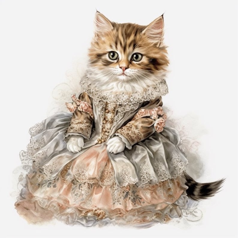 Victorian Kitty Cat Kitten Watercolor Clipart 8 High Quality - Etsy