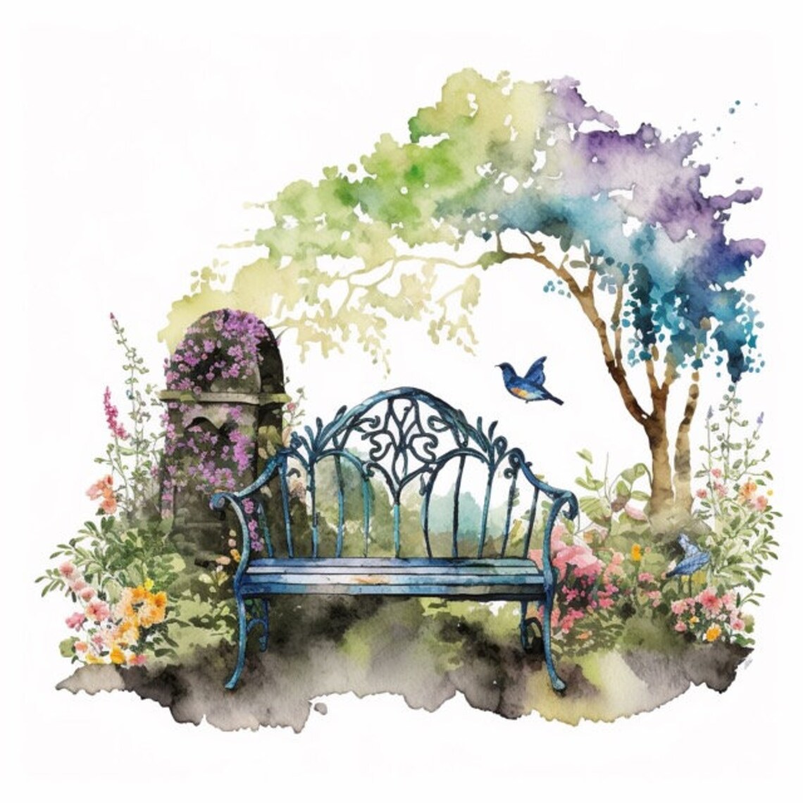 Antique Benches Clipart Clip Art 8 High Quality JPG Watercolor - Etsy