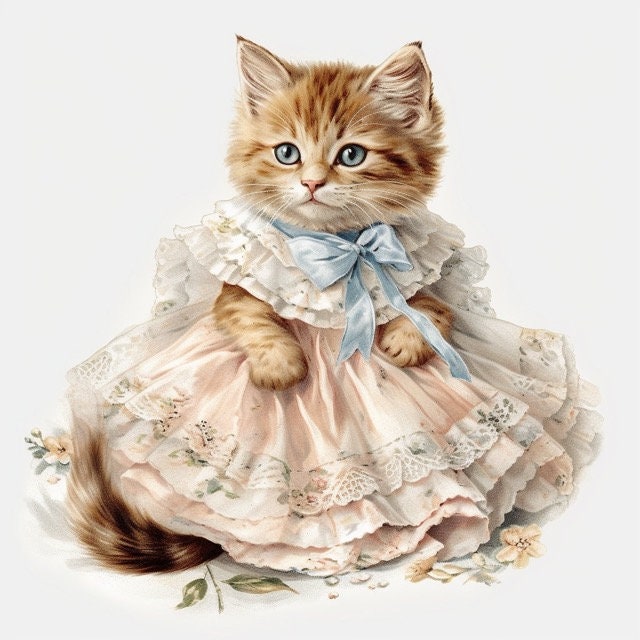 Victorian Kitty Cat Clipart Clip Art 4 PNG Format Instant - Etsy
