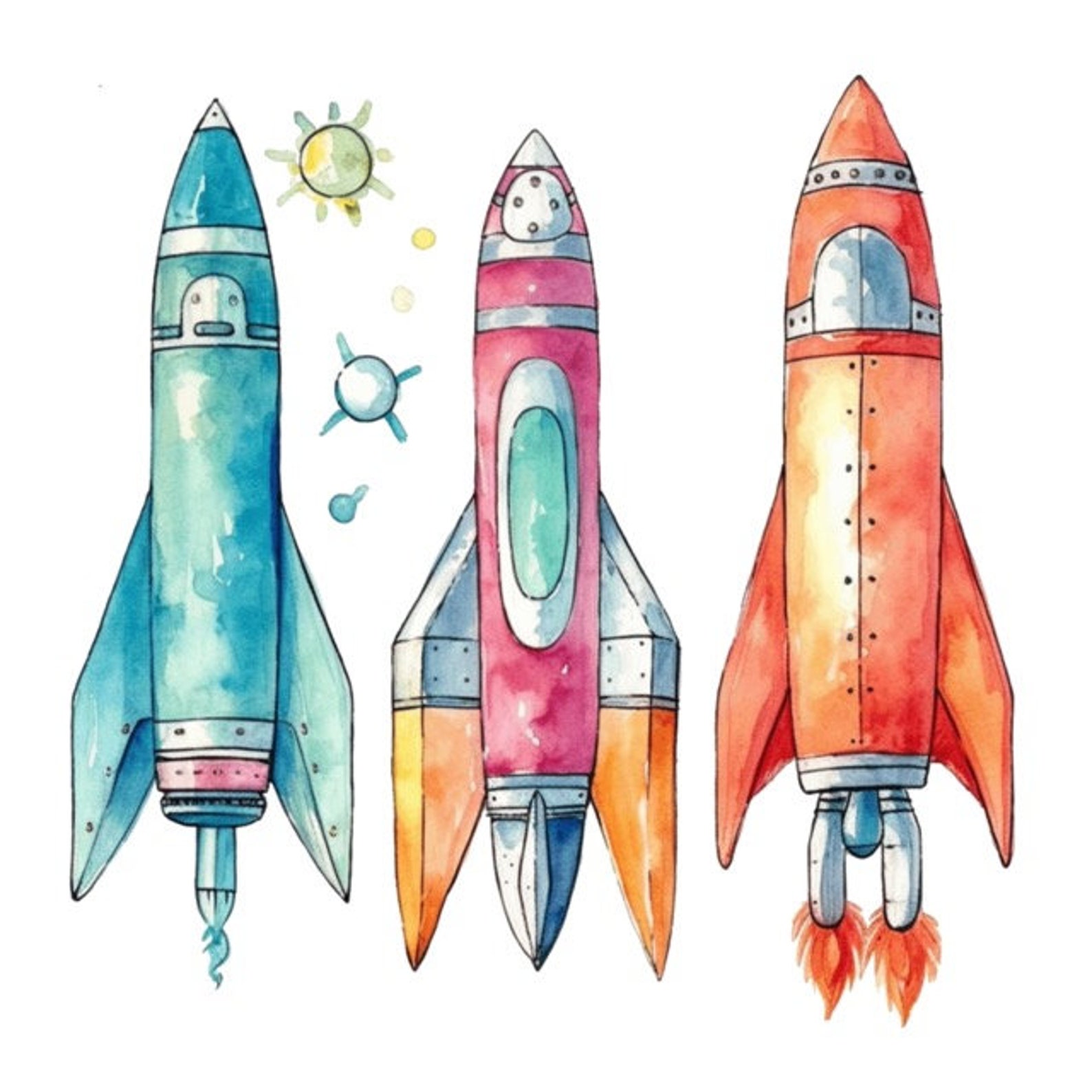 Space Rocket Ships Watercolor Clip Art Sublimation Graphics 4 PNG ...