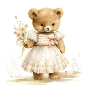 Teddy Bear Vintage Watercolor Clip Art 4 PNG Card Making Paper Crafts ...