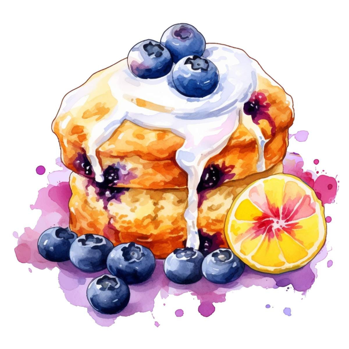 Blueberry Scone Watercolor Clip Art 4 High Quality PNG - Etsy