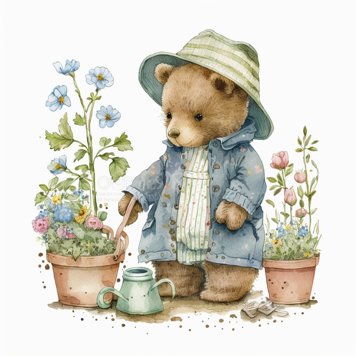 Teddy Bear Gardening Clipart 8 High Quality JPG Watercolor - Etsy