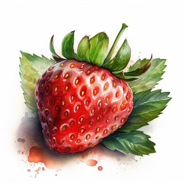 Strawberry Watercolor Clipart Clip Art 8 PNG Format Instant - Etsy