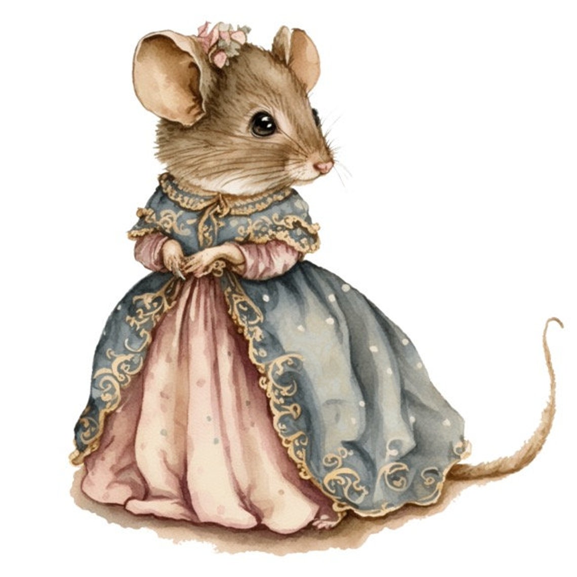 Baroque Mouse Watercolor Clip Art 4 PNG Mix Media Card Making ...