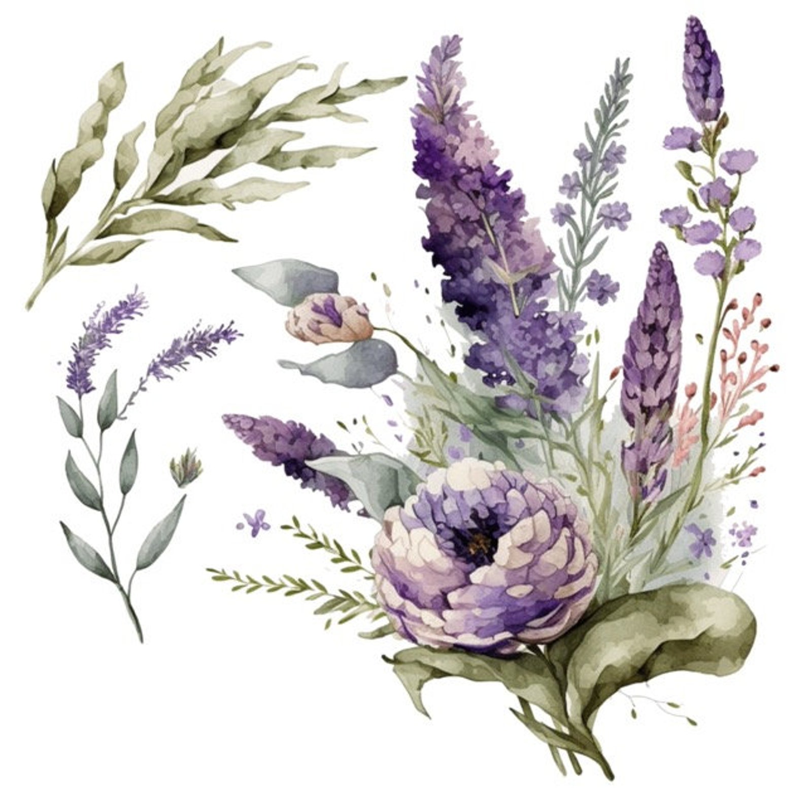Lavender Flower Floral Watercolor Clip Art Sublimation Graphics 4 PNG ...