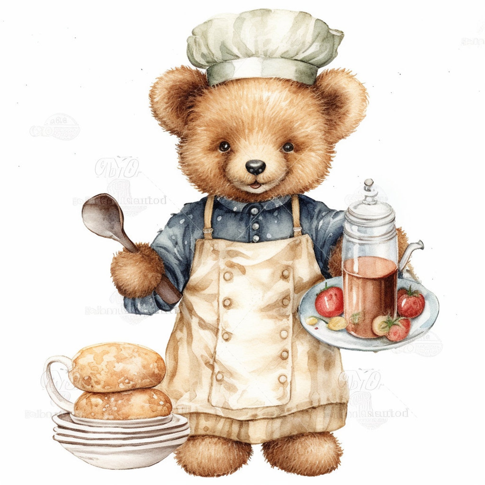 Teddy Bear Baking Clipart 8 High Quality JPG Watercolor Art Digital ...