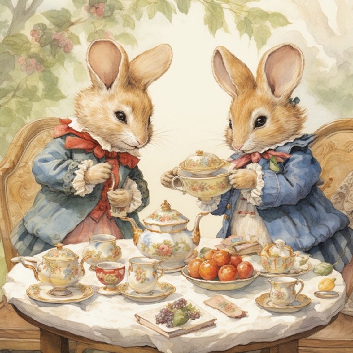 Bunny Rabbit Tea Time Watercolor Clip Art Sublimation Graphics - Etsy