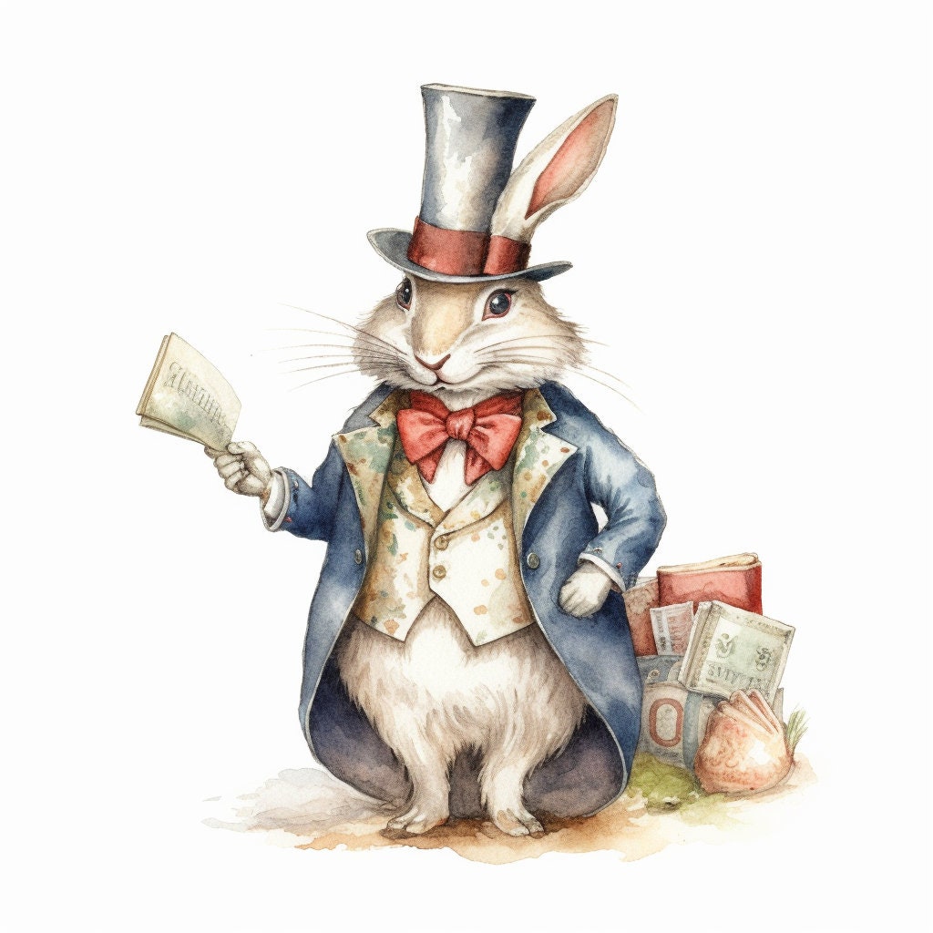 Bunny Rabbit Alice in Wonderland Clipart 8 High Quality JPG Watercolor ...