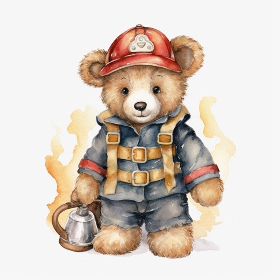 Fireman Teddy Bear Watercolor Clipart 8 High Quality JPG - Etsy