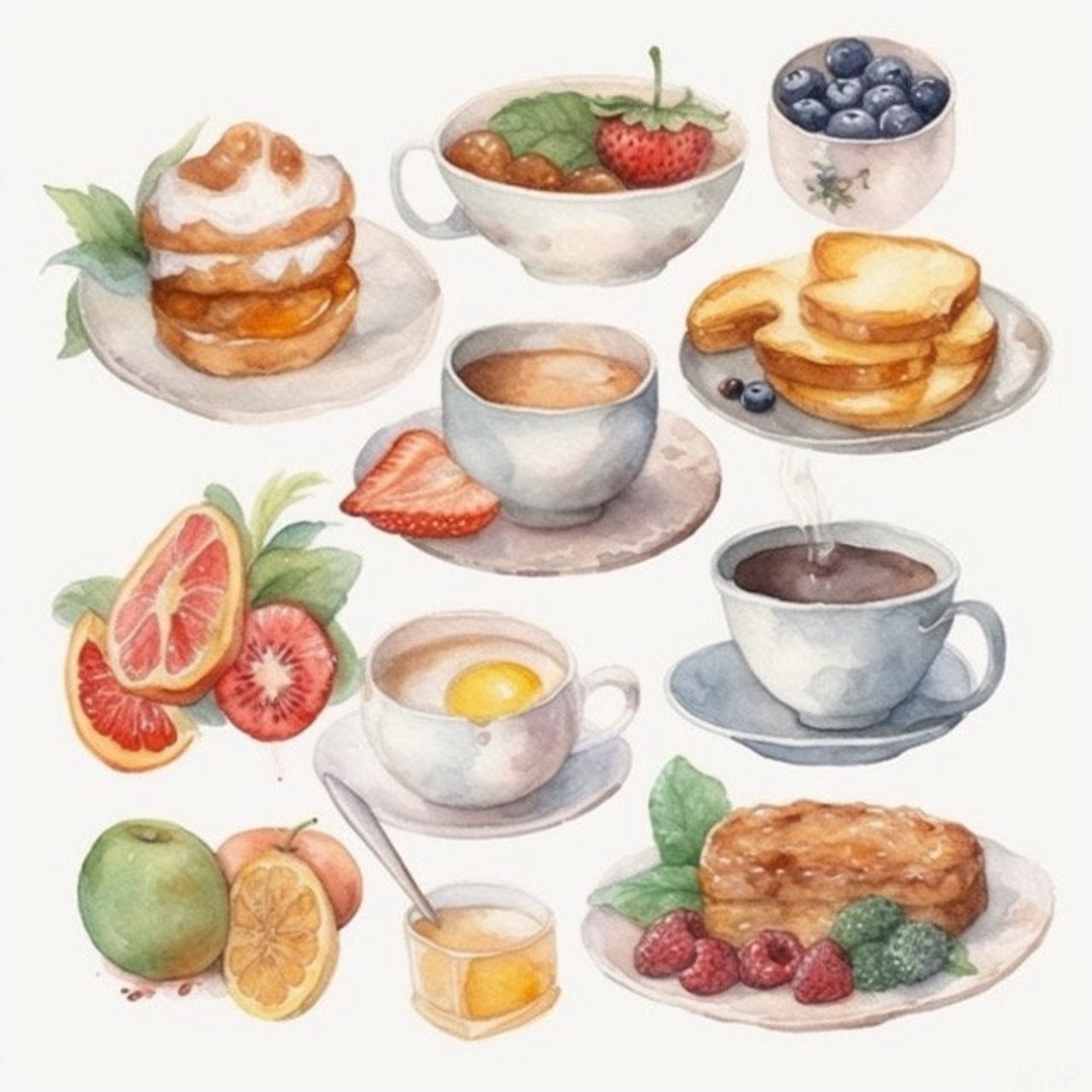 Breakfast Food Clipart Clip Art 8 High Quality JPG Watercolor Art ...