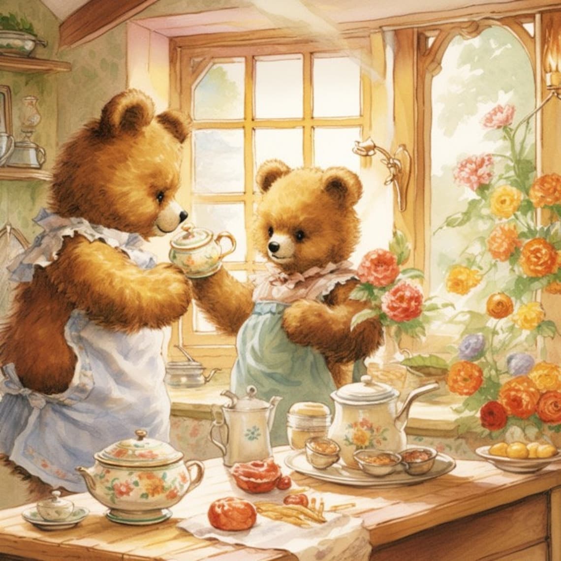 Teddy Bear Tea Time Watercolor Clip Art Sublimation Graphics 4 JPG ...