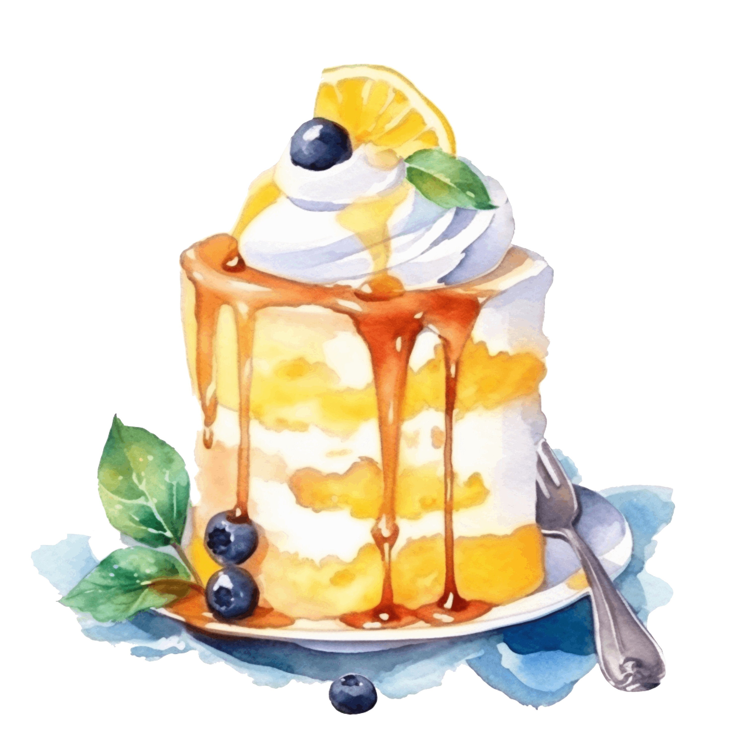 Lemon Cake With Whipped Cream Watercolor Clip Art 4 High Quality PNG ...