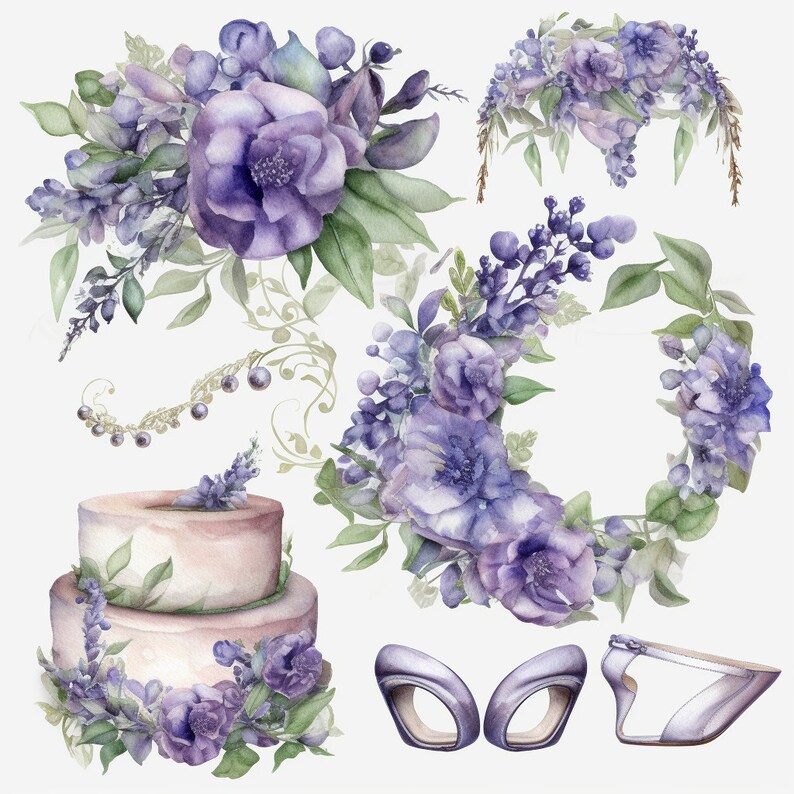 Lavender Lilac Wedding Clipart, 8 High Quality JPG Watercolor Art ...