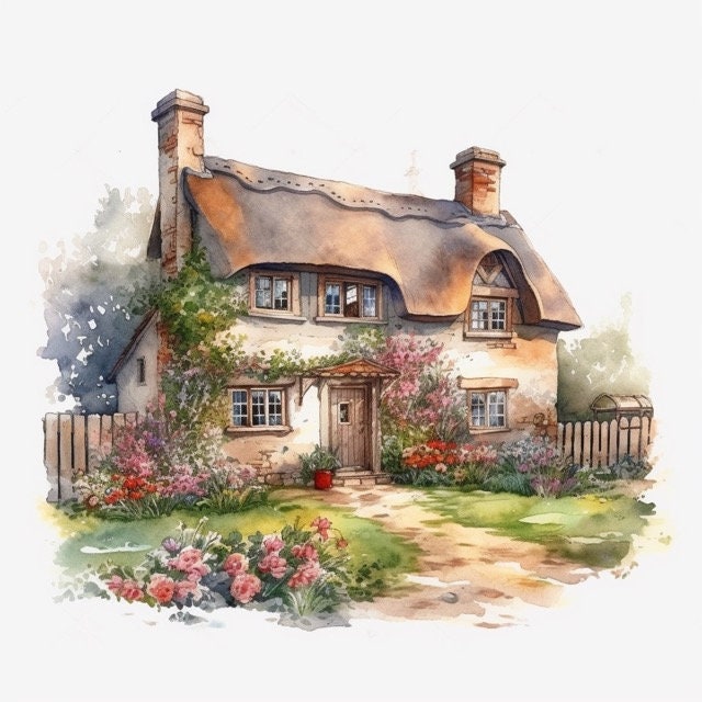 British Cottage Cottages Clipart 8 High Quality JPG Watercolor - Etsy