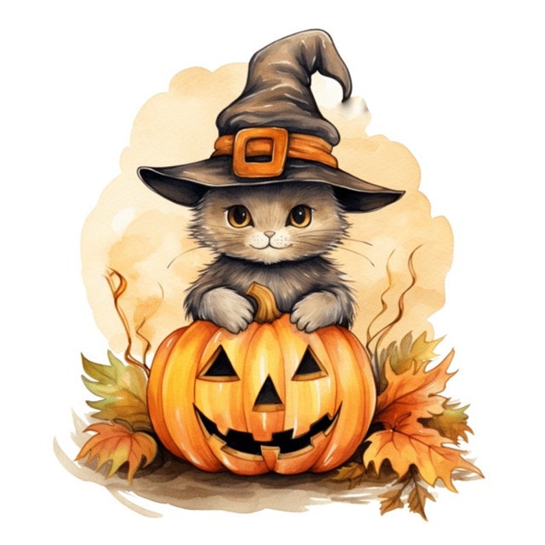 Watercolor Fall Halloween Pumpkin Clip Art 4 PNG Invitations Card ...