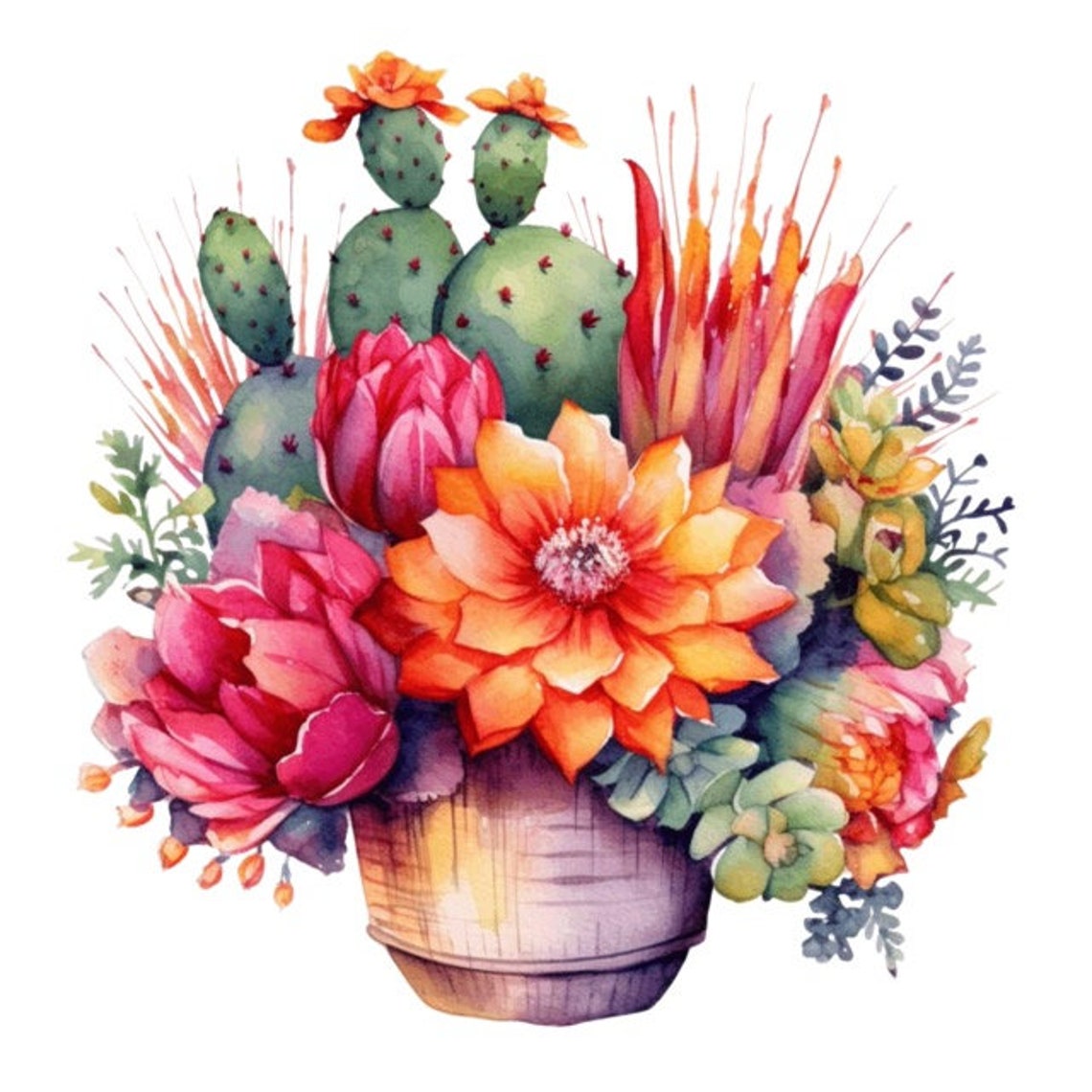 Cactus Flower Arrangement Watercolor Floral Sublimation - Etsy