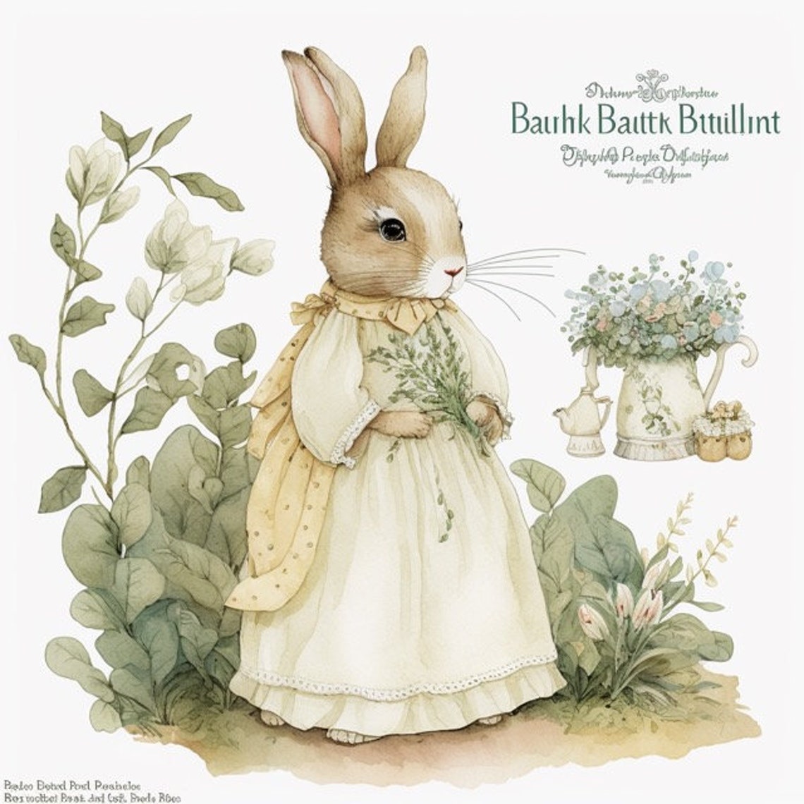 Bunny Rabbit Gardening Clipart 8 High Quality JPG Watercolor - Etsy