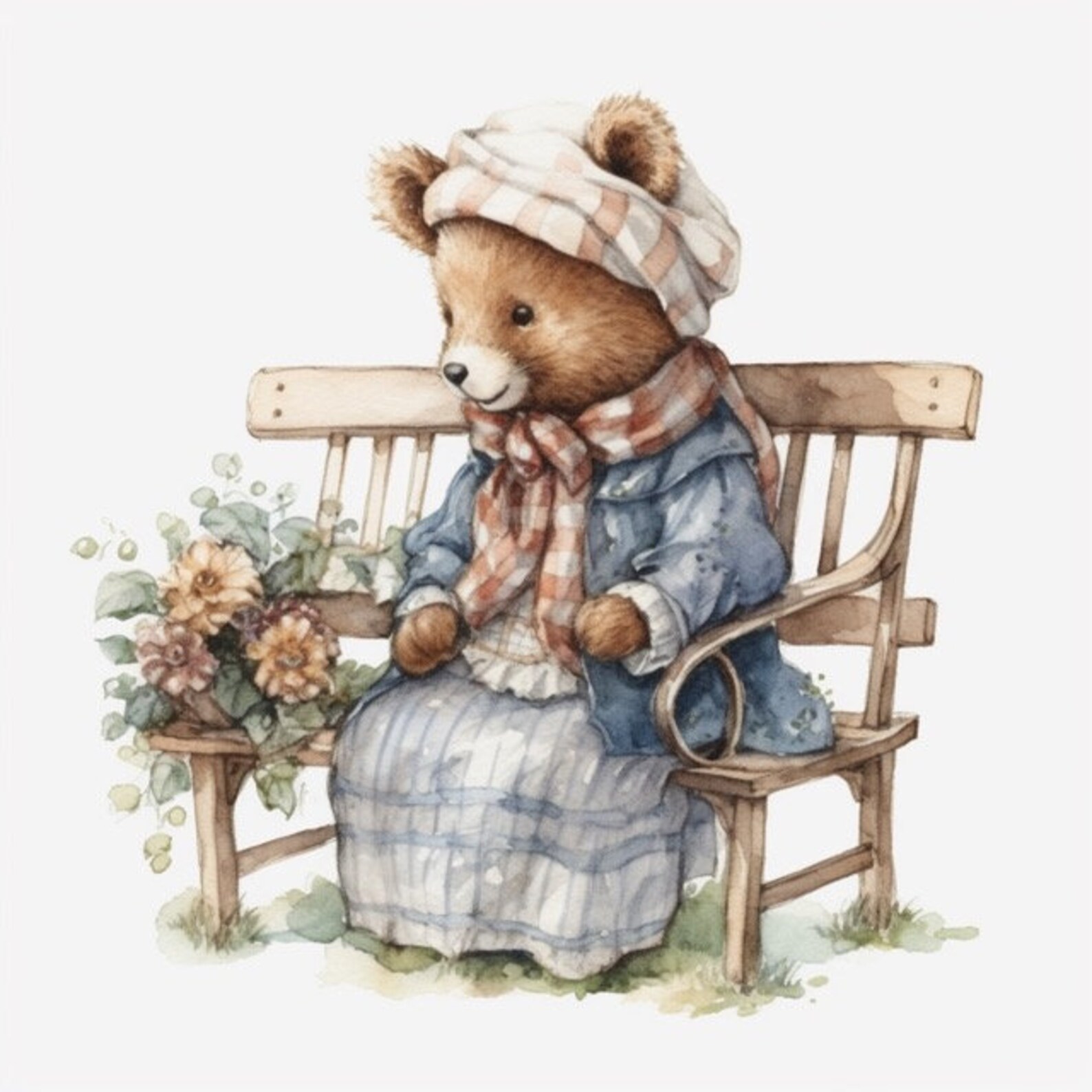 Teddy Bear on the Bench Clipart Clip Art 8 PNG Format Instant Download ...