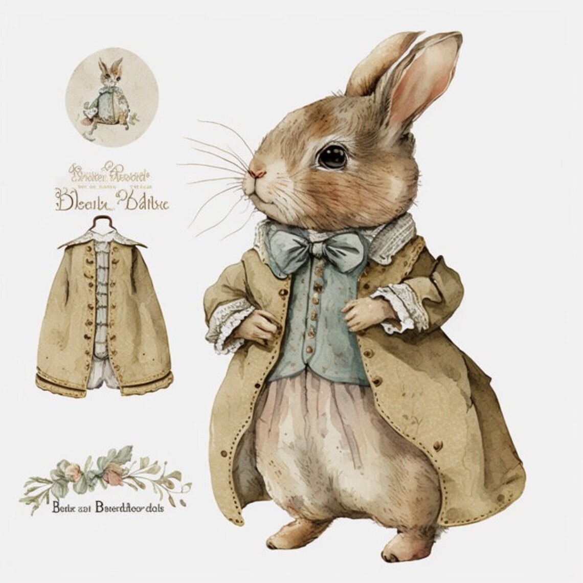 Vintage Bunny Rabbit Watercolor Clip Art Sublimation Graphics - Etsy