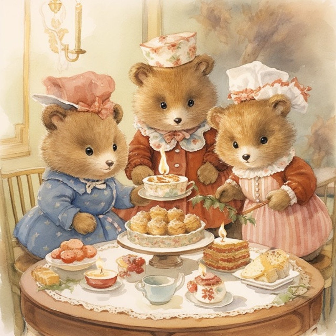 Teddy Bear Scenes Watercolor Clip Art Sublimation Graphics 4 JPG Files ...