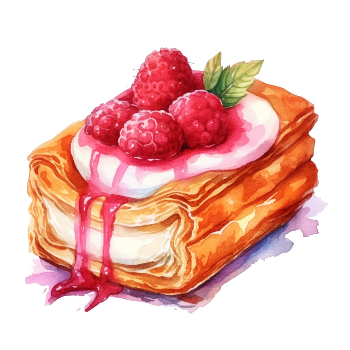 Raspberry Danish Pastry Watercolor Clip Art 4 High Quality PNG - Etsy