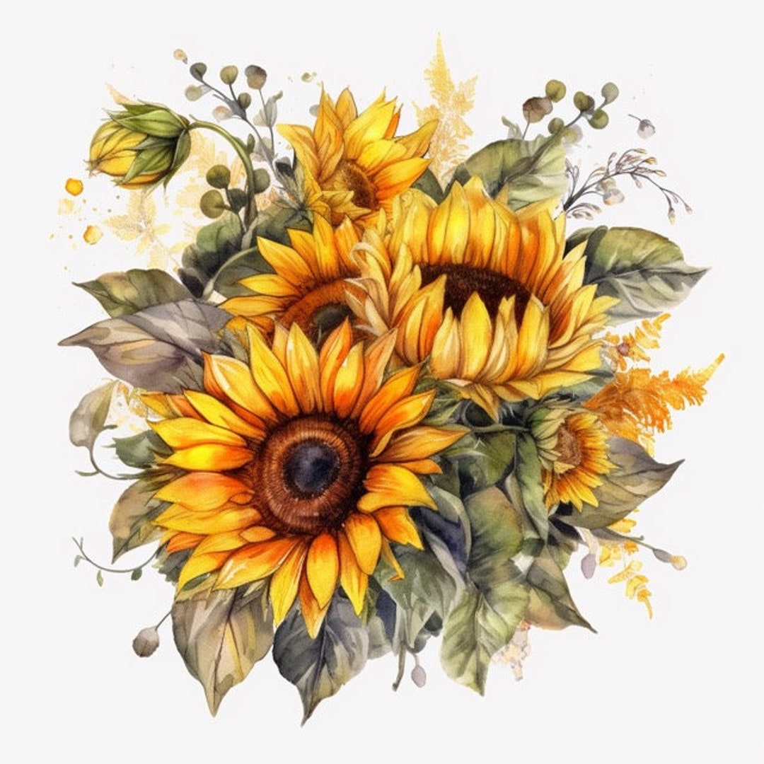 Watercolor Sunflower Sunflowers Flower Clipart Clip Art 4 PNG Format ...
